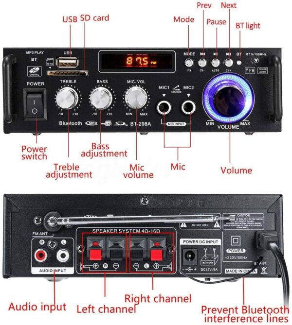 Pojacalo Bluetooth za auto 12v/220v Digitalni plejer BT-298A – Pojacalo Bluetooth za auto 12v/220v Digitalni plejer BT-298A