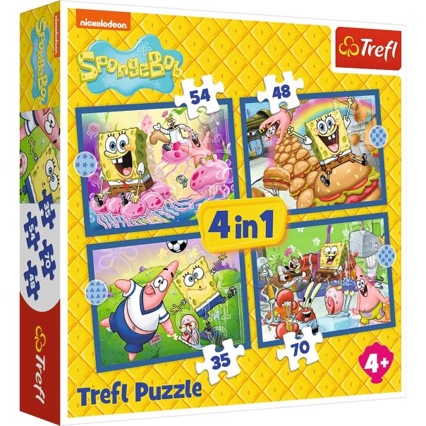 TREFL Puzzle 4u1 Sponge Bob's underwater life 34674 - 54, 48, 35, 70 delova