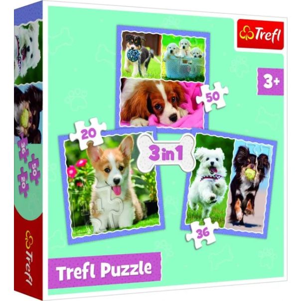 TREFL Puzzle 3u1 Cute dogs 34854 - 50, 20, 36 delova
