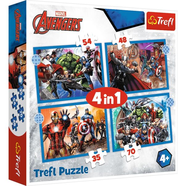 TREFL Puzzle 4u1 Brave Avengers 34386 - 54, 48, 35, 70 delova