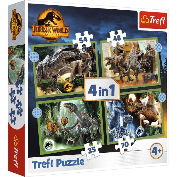TREFL Puzzle 4u1 Dangerous dinosaurs 34607 - 54, 48, 35, 70 delova