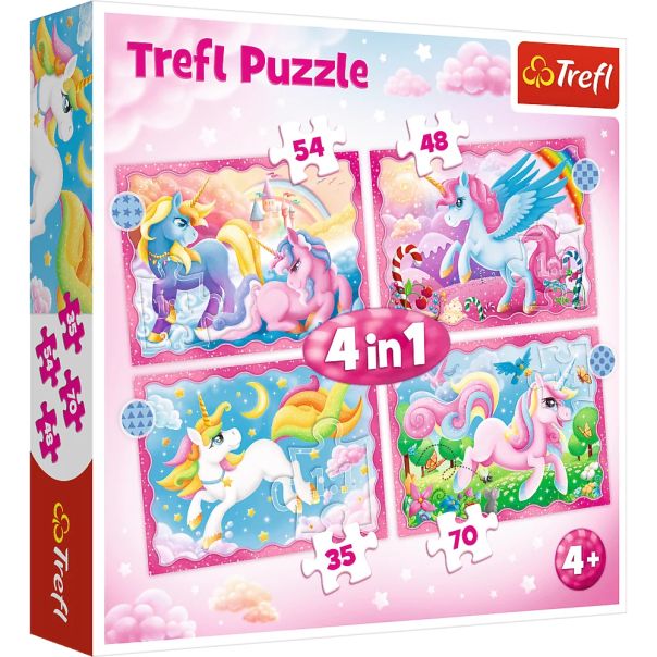TREFL Puzzle 4u1 Unicorns and Magic 34389 - 54, 48, 35, 70 delova