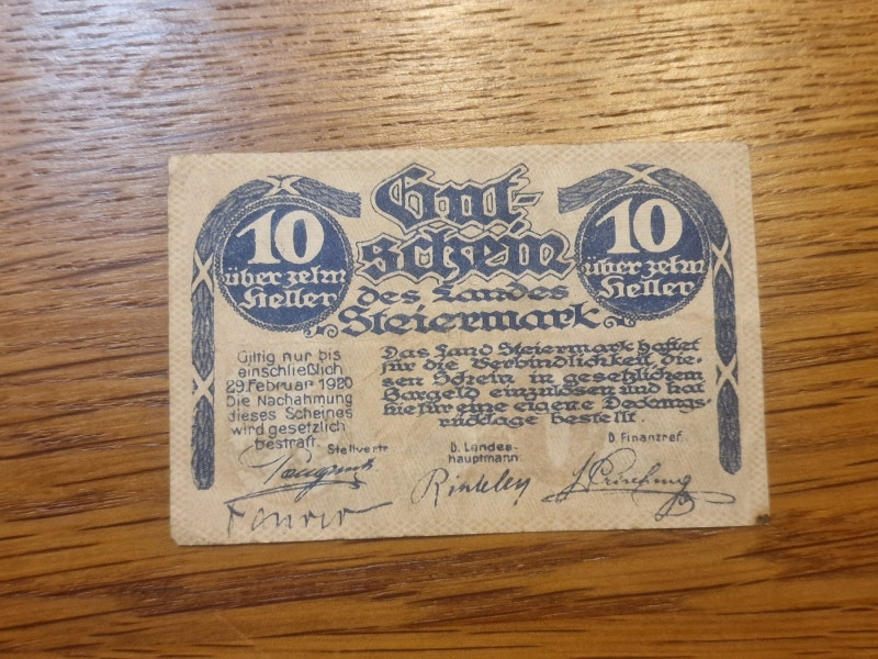 Austrija 10 Hellera 1920 Steiermark Ređa