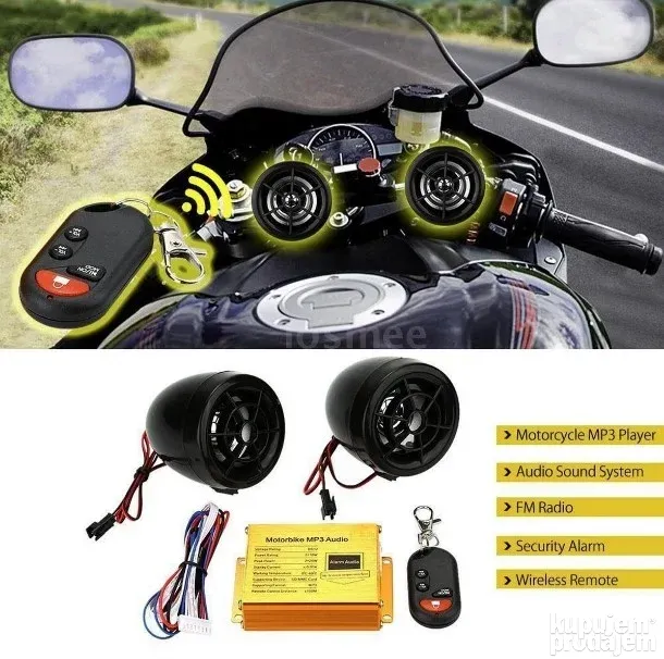 NOVO! Alarm za motocikl + zvucnici + MP3 / Radio / USB Pojacalo