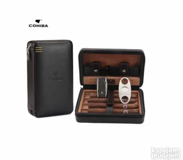 NOVO! humidor COHIBA set brener upaljač i sekač nož za tompus crni