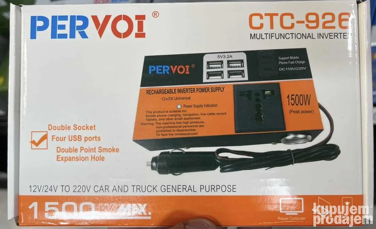 NOVO! Pretvarac struje za auto, auto inverter pretvarac 12/24 1500