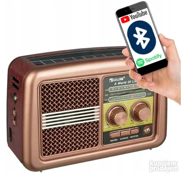 NOVO! Retro Radio na baterije sa solarnim panelom i 220V FM BT