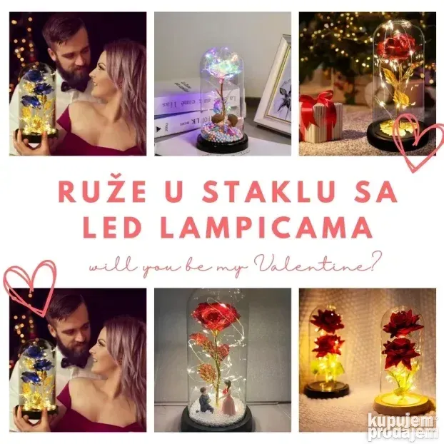 NOVO! RUŽE u Staklu Sa Romantičnim LED Lampicama