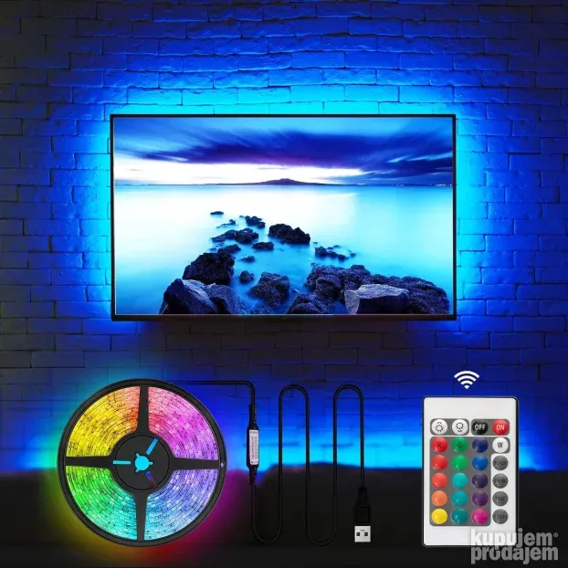 NOVO! USB LED RGB Traka 5M za tv monitor televizor + daljinski