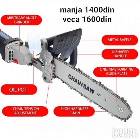 Testera dodatak za brusilica elektricna motorna testera