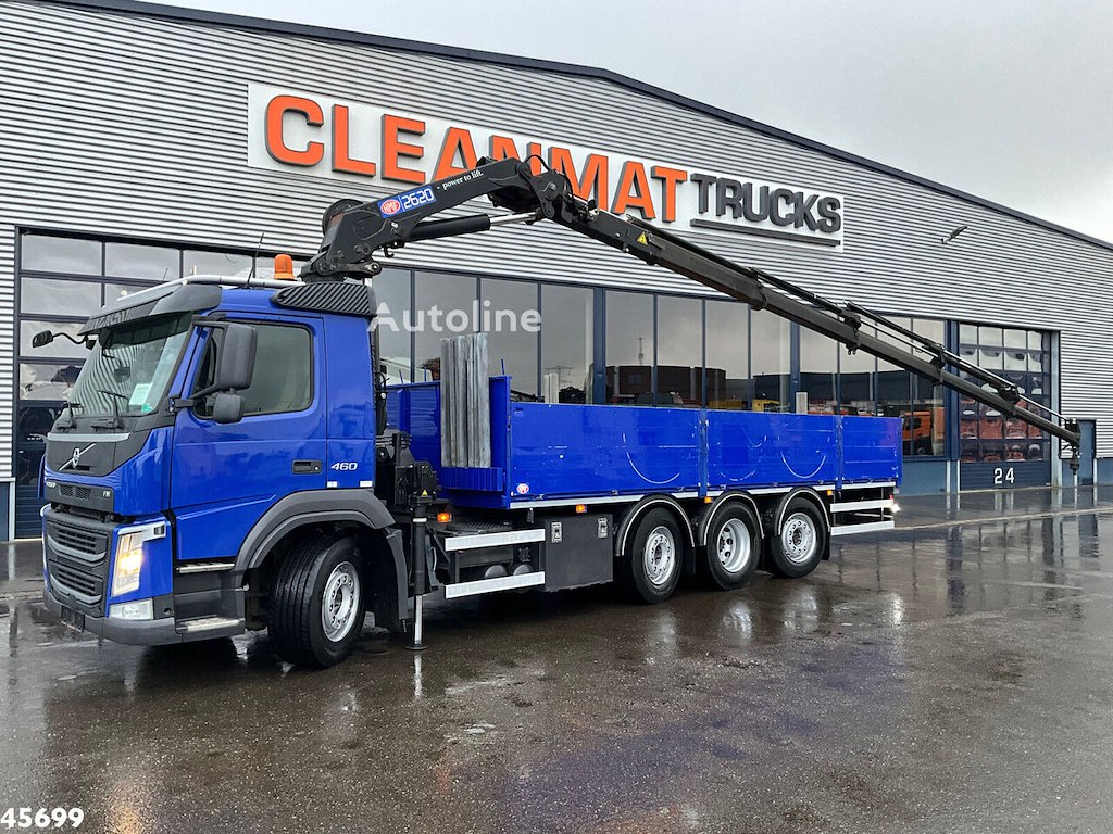 Volvo FM 460 8x4 Euro 6 HMF 26 tonmeter laadkraan kamion s ravnom platformom
