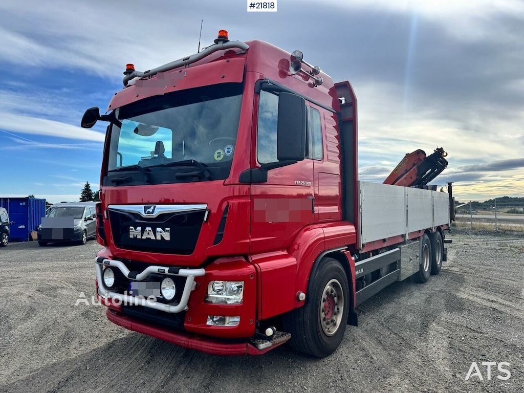 MAN TGS 26.500 6x4 Kranbil m/ 19 t/m Bakmontert kran. SE VIDEO kamion s ravnom platformom