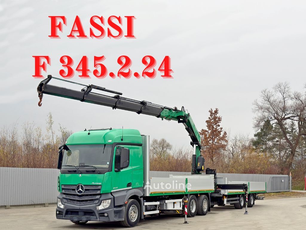 Mercedes-Benz ACTROS 2645 * FASSI F 345.24 + FUNK + Anhänger kamion s ravnom platformom + prikolica sa ravnom platformom
