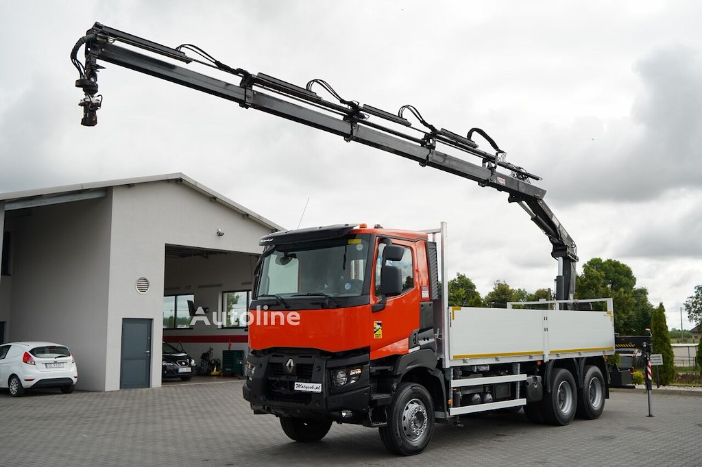 Renault K 380 / 6X4 / SKRZYNIOWY 6.2 M / + HDS HIAB 166 ES-4 / MAX UDŹWI kamion s ravnom platformom