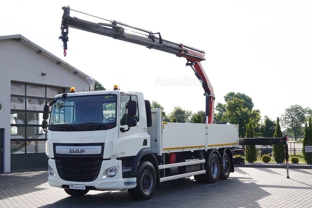 DAF CF 370 / 6x2 / SKRZYNIOWY - paka: 6,4 m / + HDS PALFINGER PK 180 kamion s ravnom platformom