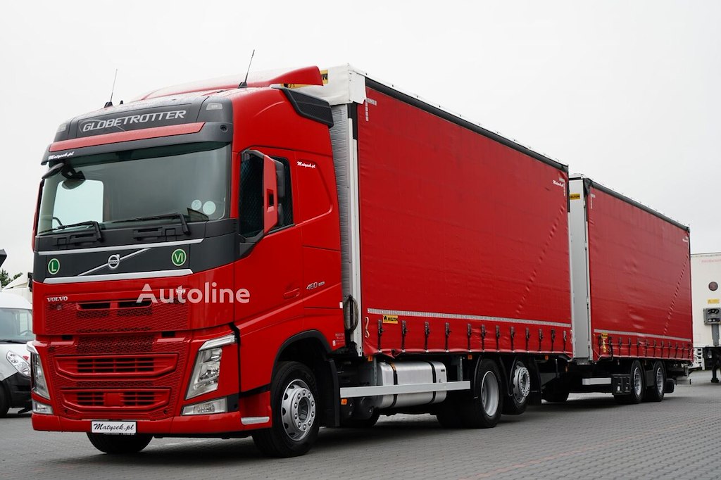 Volvo FH 460 / I-SAVE / ZESTAW TANDEM 120 M3 / PRZEJAZDOWY / I-PARK CO kamion sa klizna zavesa cerada + prikolica sa kliznom ceradom