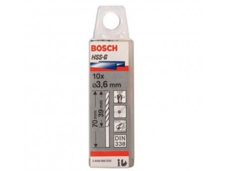 BOSCH Burgija za metal HSS-G, DIN 338 3,6 x 39 x 70 mm pakovanje od 10 komada