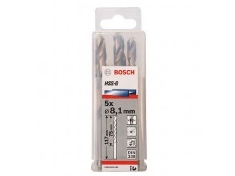 BOSCH Burgija za metal HSS-G, DIN 338 8,1 x 75 x 117 mm pakovanje od 5 komada