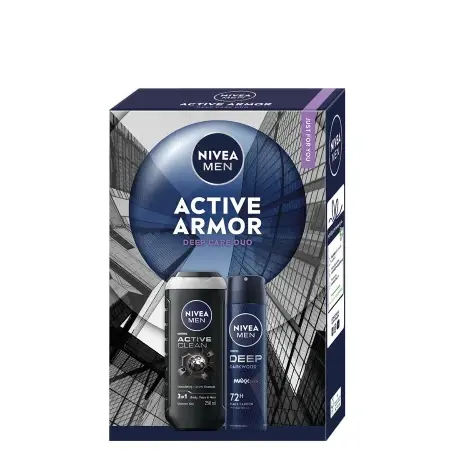 Nivea Muški kozmetički set Active armor, Dezodorans 150ml + gel za tuširanje 250ml