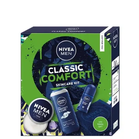 Nivea Muški kozmetički set Classic comfort, Gel za tuširanje 250ml + roll-on 50ml + men krema univerzalna 150ml + peškir