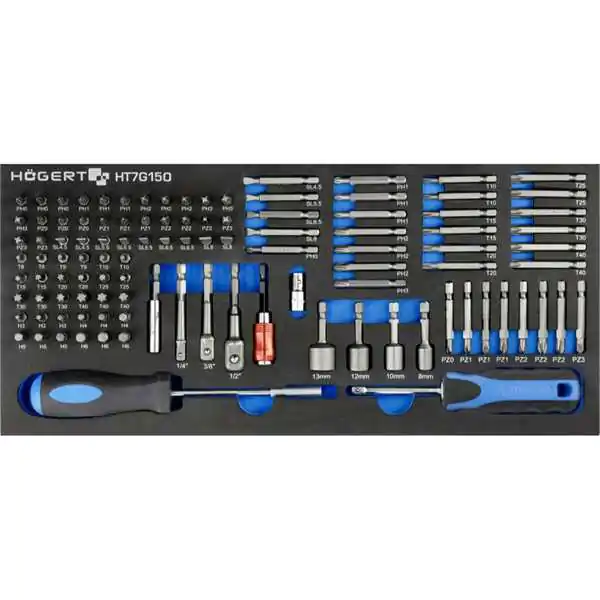 Hogert HT7G150 bit set 107 komada – EVA organizator, S2 čelik, šrafcigerski nastavci