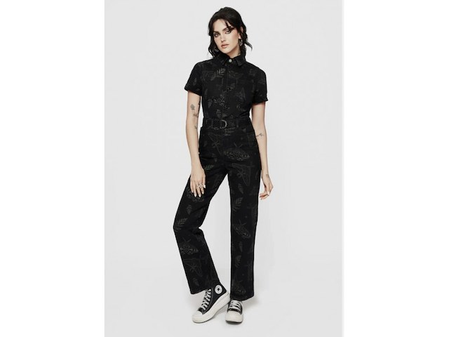 Disturbia Callopistria Moth Print Denim Jumpsuit