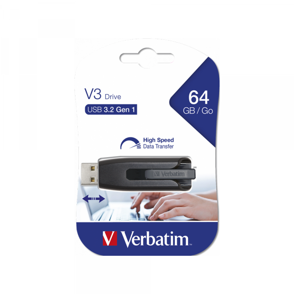 Verbatim V3 64GB USB 3.2 Flash Drive – Black (49174)