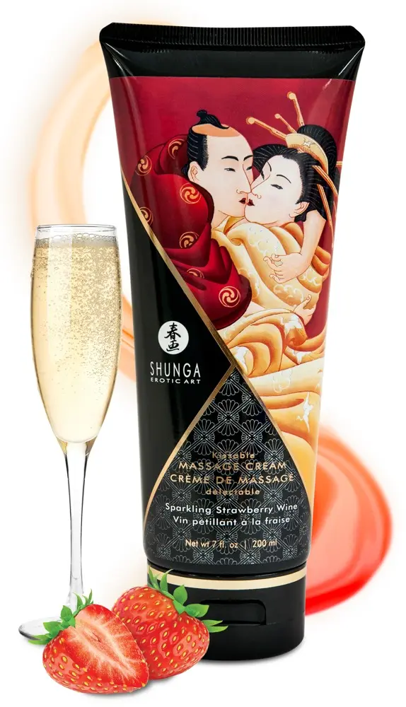 Shunga Kissable Masažna krema, Aroma Šampanjac i jagoda, 200ml
