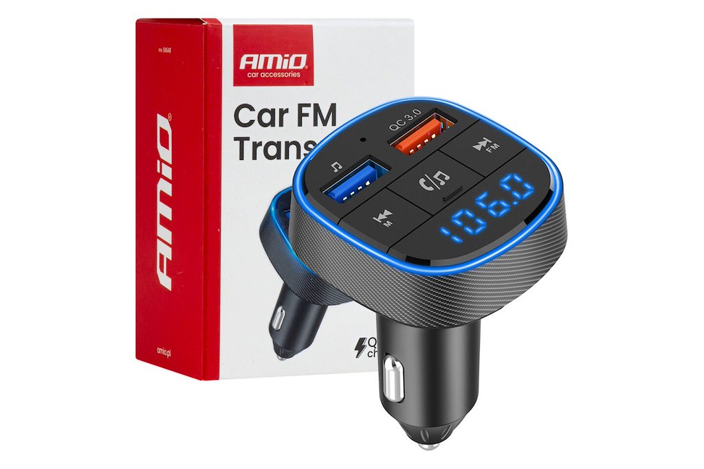 Automobilski FM predajnik 2×USB-A 12V 24V AMIO-04648 Proizvod nedelje