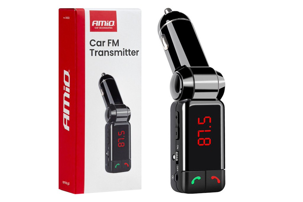 Sklopivi automobilski FM predajnik 2×USB-A 12V 24V AMIO-04650 Preporučujemo