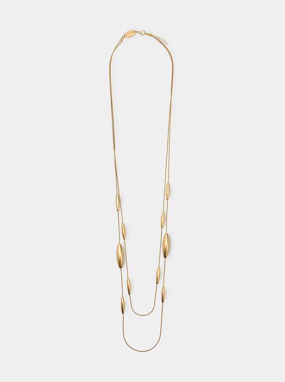 LONG DOUBLE NECKLACE WITH METAL DETAILS
