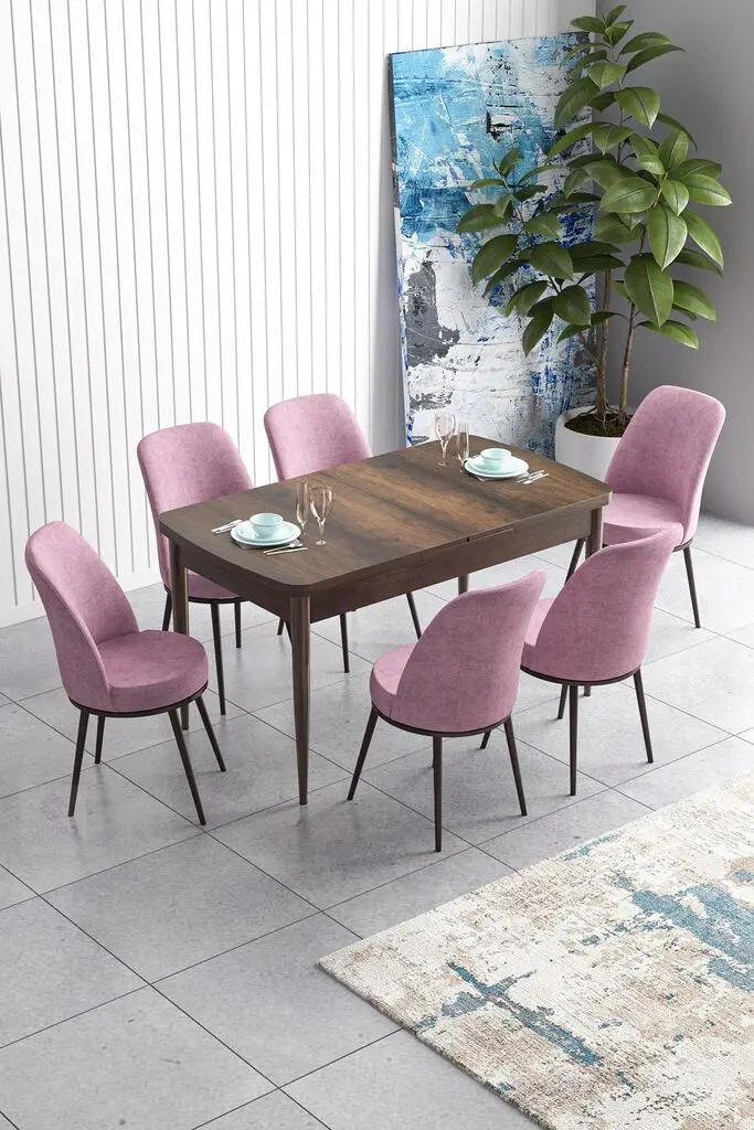 Hanah Home Set Trpezarijski sto i 6 stolica Han, Roze-braon