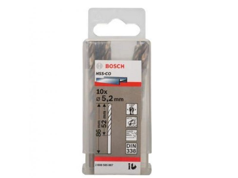 BOSCH BURGIJA ZA METAL HSS-CO, DIN 338 5,2 X 52 X 86 MM PAKOVANJE OD 10 KOMADA