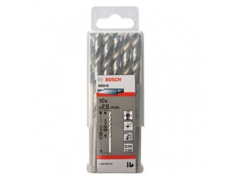 BOSCH BURGIJA ZA METAL HSS-G, DIN 338 7,5 X 69 X 109 MM PAKOVANJE OD 10 KOMADA