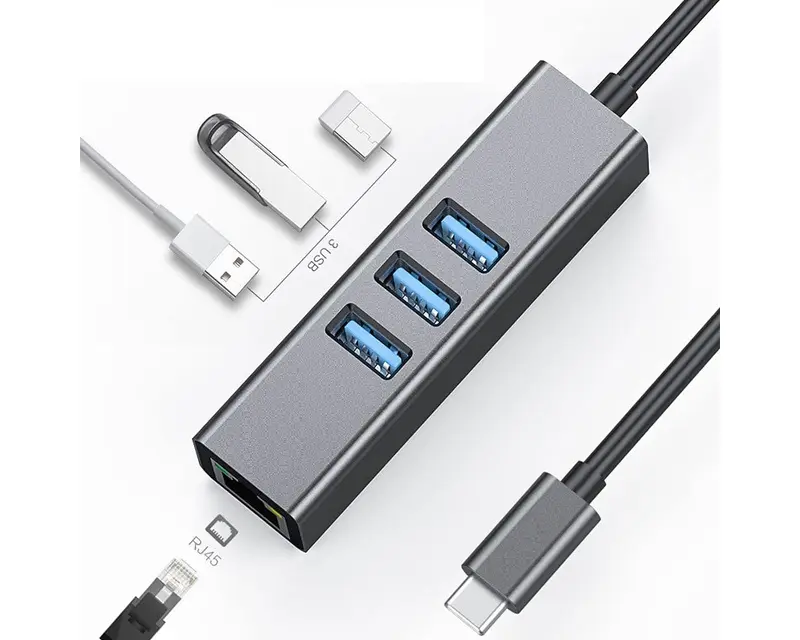 FAST ASIA Adapter-konvertor TIP C na 3xUSB 3.0+RJ45