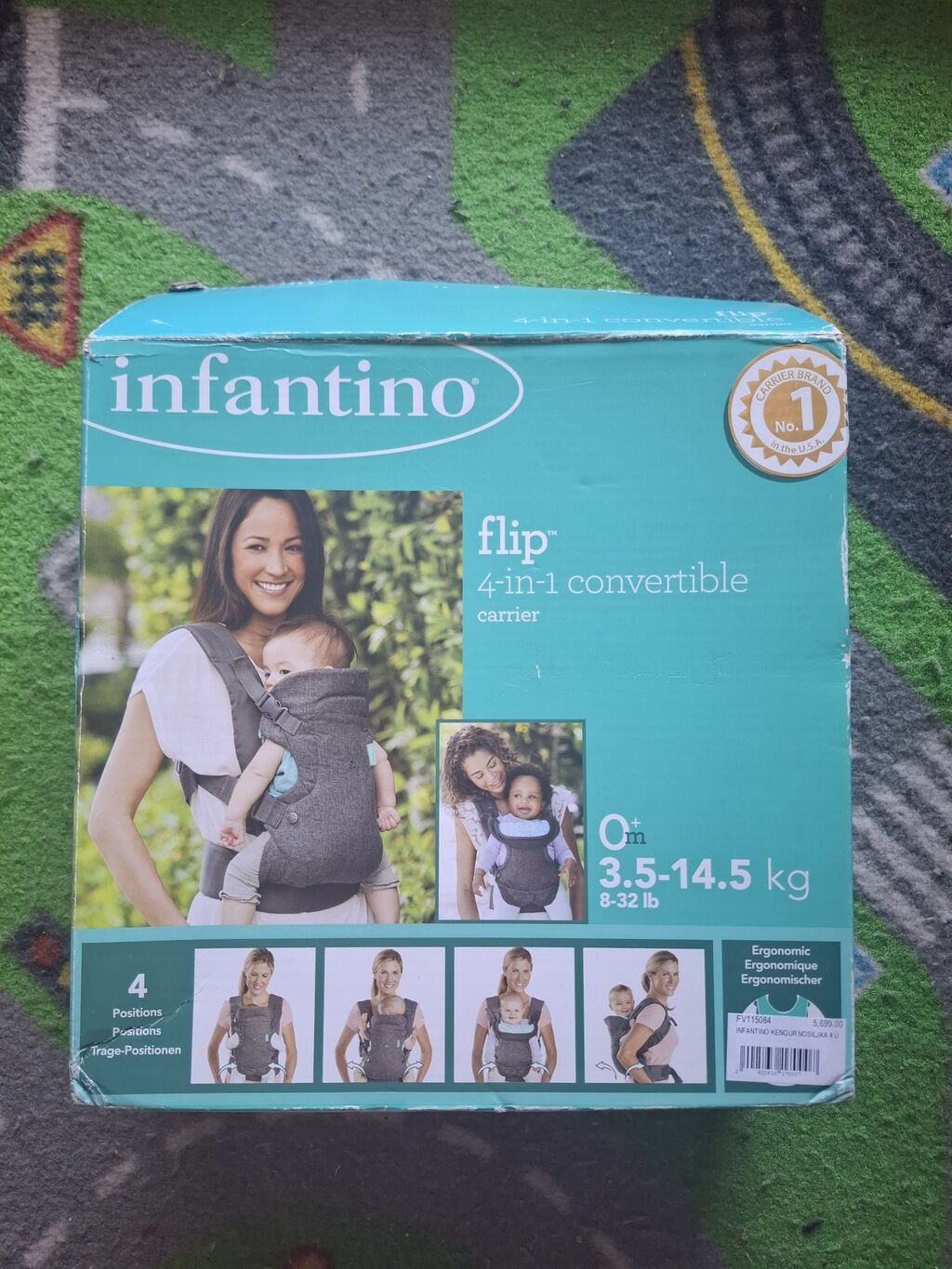Infantino flip 4 in 1 kengur za nošenje bebe, sive boje, kao nov