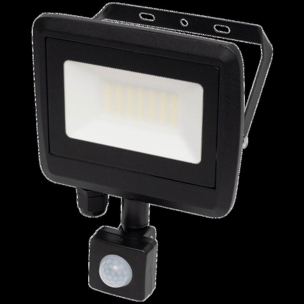 LED floodlight with motion detector, 30 W, 2400 lm, IP65. Features