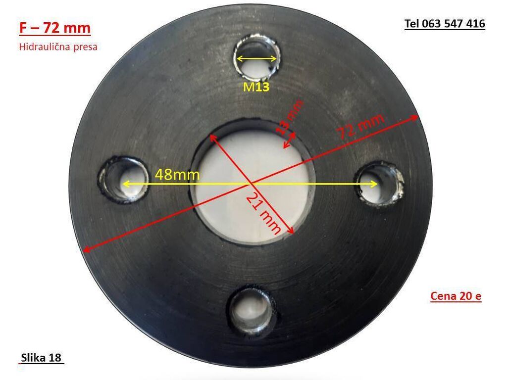 Gumena prirubnica za hidrauličnu presu. Specifikacije: - Spoljni