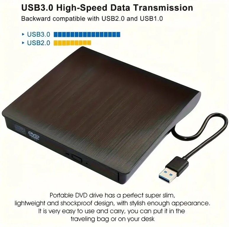 Eksterni USB 3.0 DVD/CD uređaj (slim) - Interfejs: USB 3.0 sa visokim