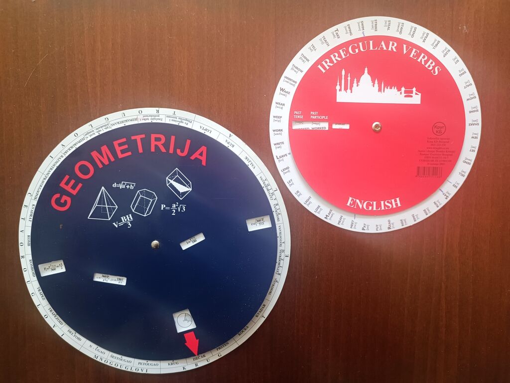 Dva edukativna rotaciona diska (točkića) za učenje: 1) Geometrija (na