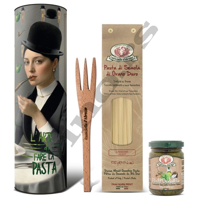 Rustichella d'Abruzzo Magritte Tube Gift Set (Linguine Pasta 500 g & Pesto Genovese 130 g.)
