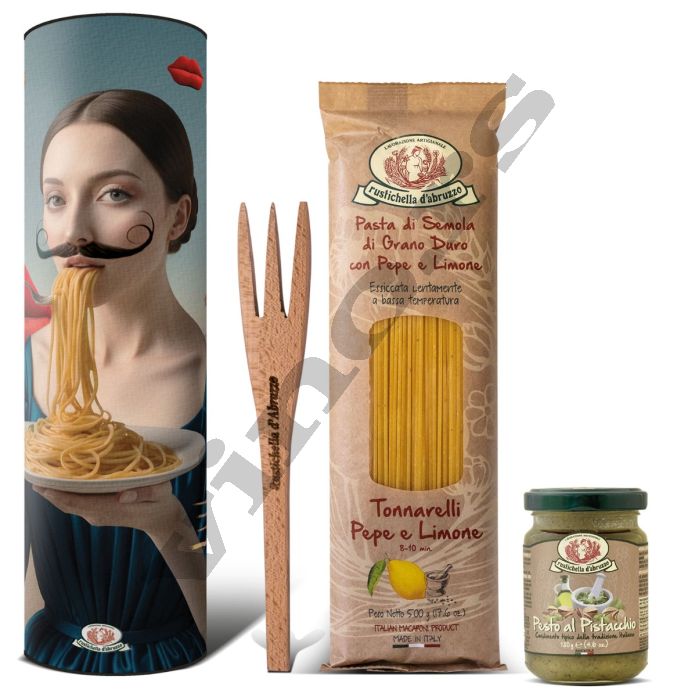 Rustichella d'Abruzzo Dali Tube Gift Set (Tonnarelli Pepe e Limone Pasta 500 g & Pesto al Pistacchio 130 g.)