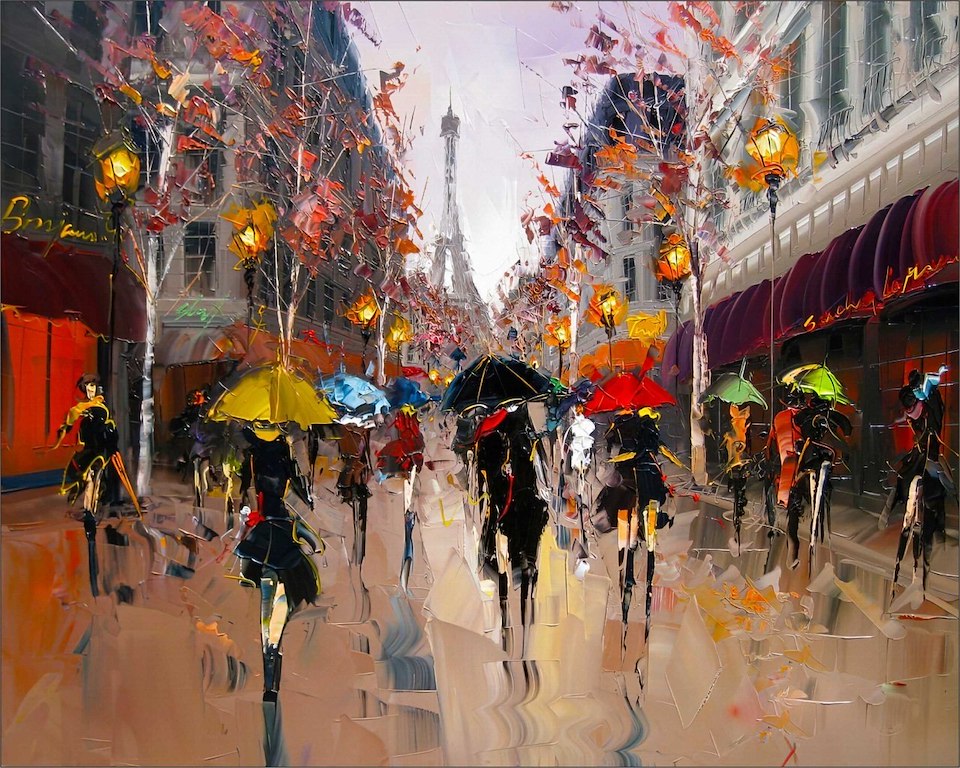 Paris with umbrellas, uramljena slika 40x50cm , 50x70cm i 60x90cm