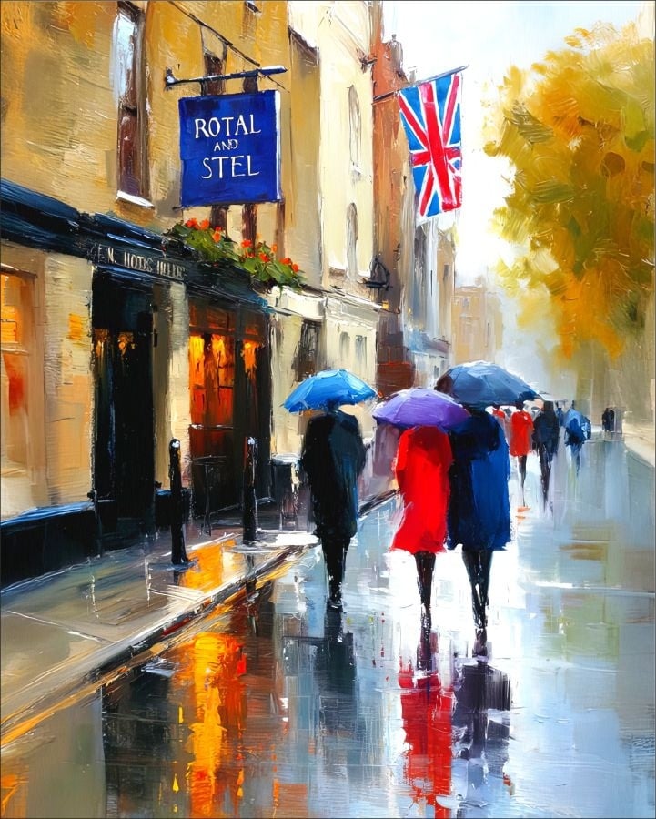 London with umbrellas, uramljena slika 40x50cm , 50x70cm i 60x90cm