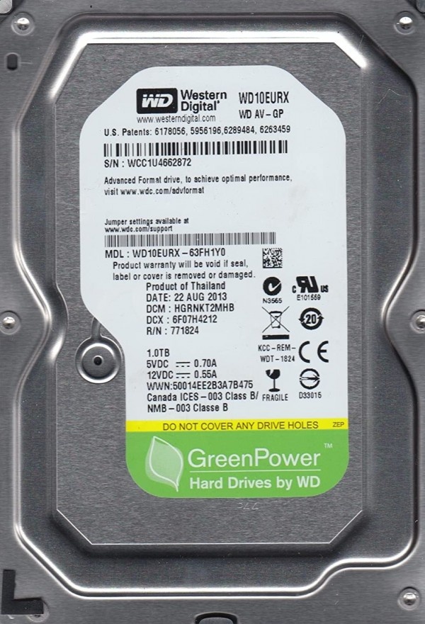 HDD 3.5 * 1TB WD10EURX WD AV-GP Green IntelliPower 64MB SATA3