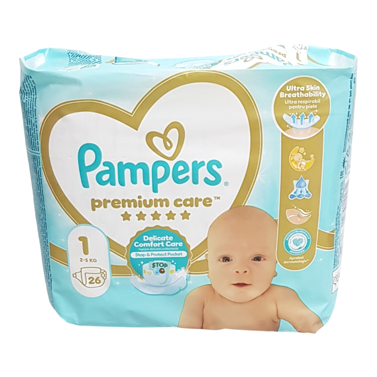 Pamers premium care 1 – 2-5kg – 26kom