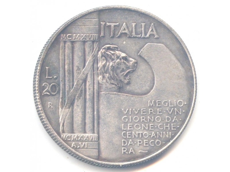 Italija 20 lire 1928 opis