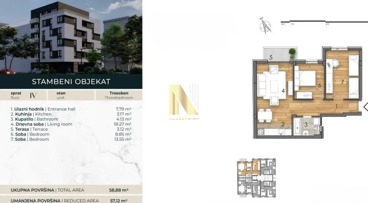 Prodaja, dvosoban stan, 57m², Detelinara, Novi Sad Sve Podlokacije