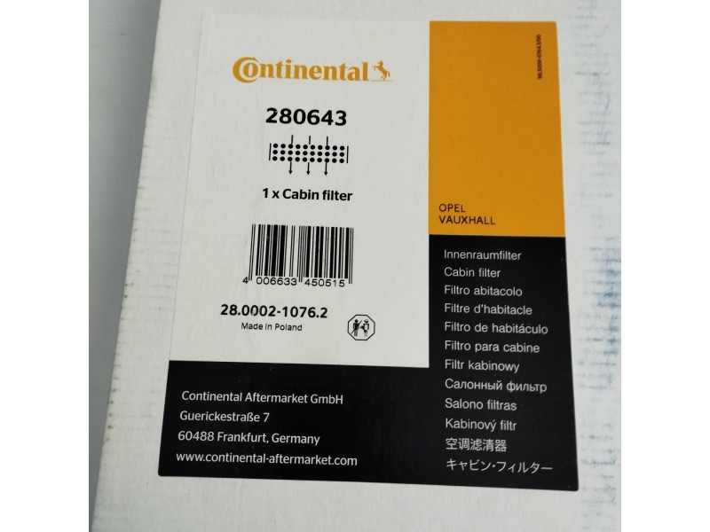 CONTINENTAL OPEL VECTRA NOVE FILTER KLIME KABINE