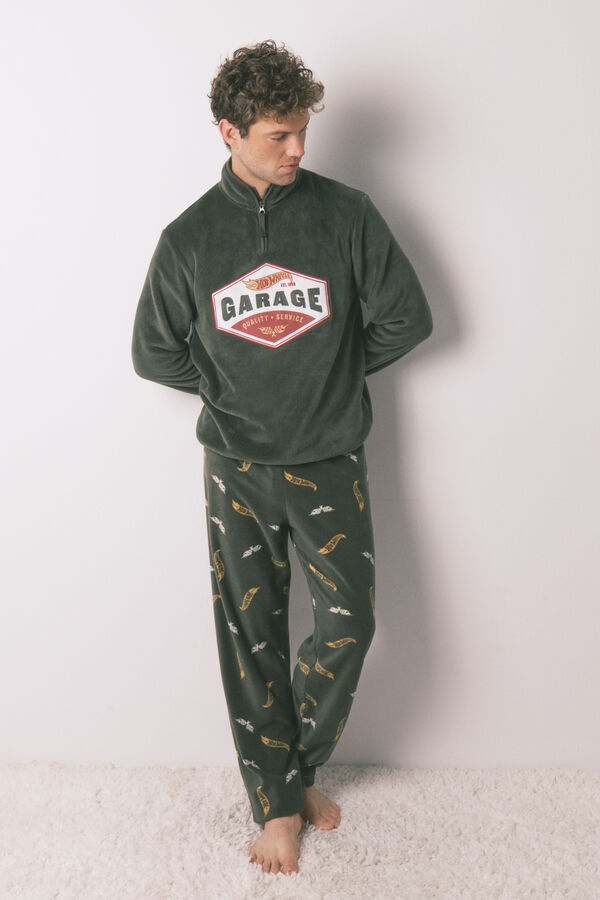 langer Pyjama grüner Hotwheels-Pyjama für Herren aus Fleece